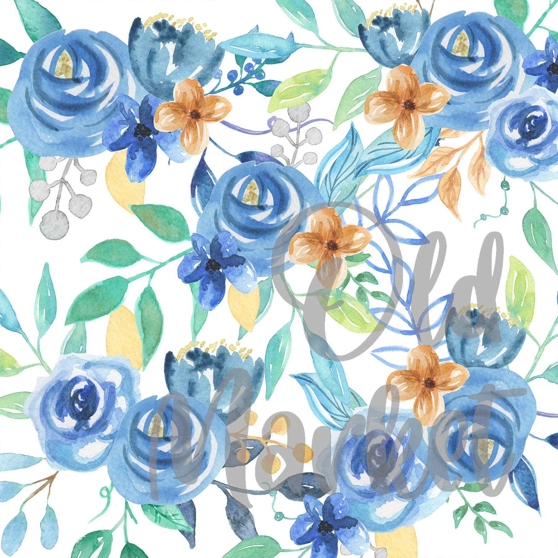 Blue Floral Medley Digital Paper Watercolor Flower - Etsy
