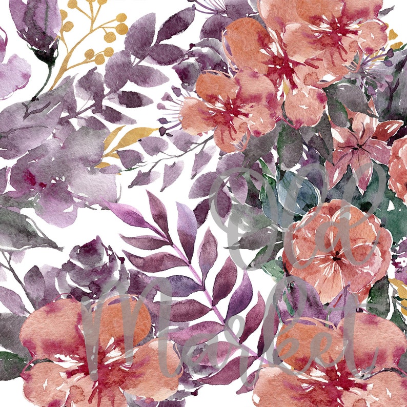 Floral Medley Digital Paper - Watercolor Flower Backgrounds - 12 ...