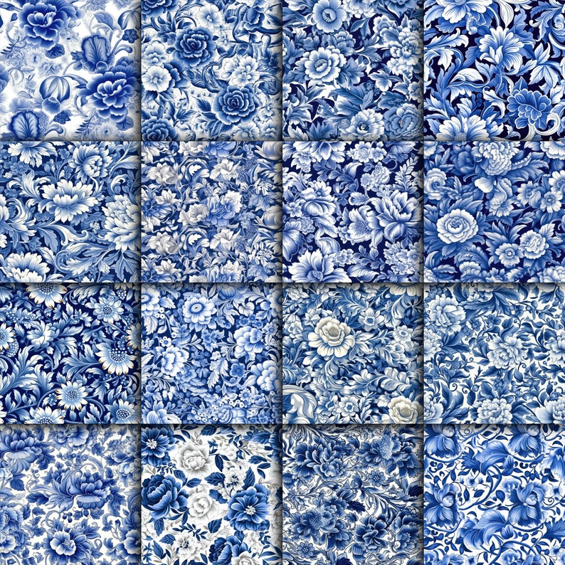 Blue and White Porcelain SEAMLESS Patterns - Porcelain Flowers Digital ...