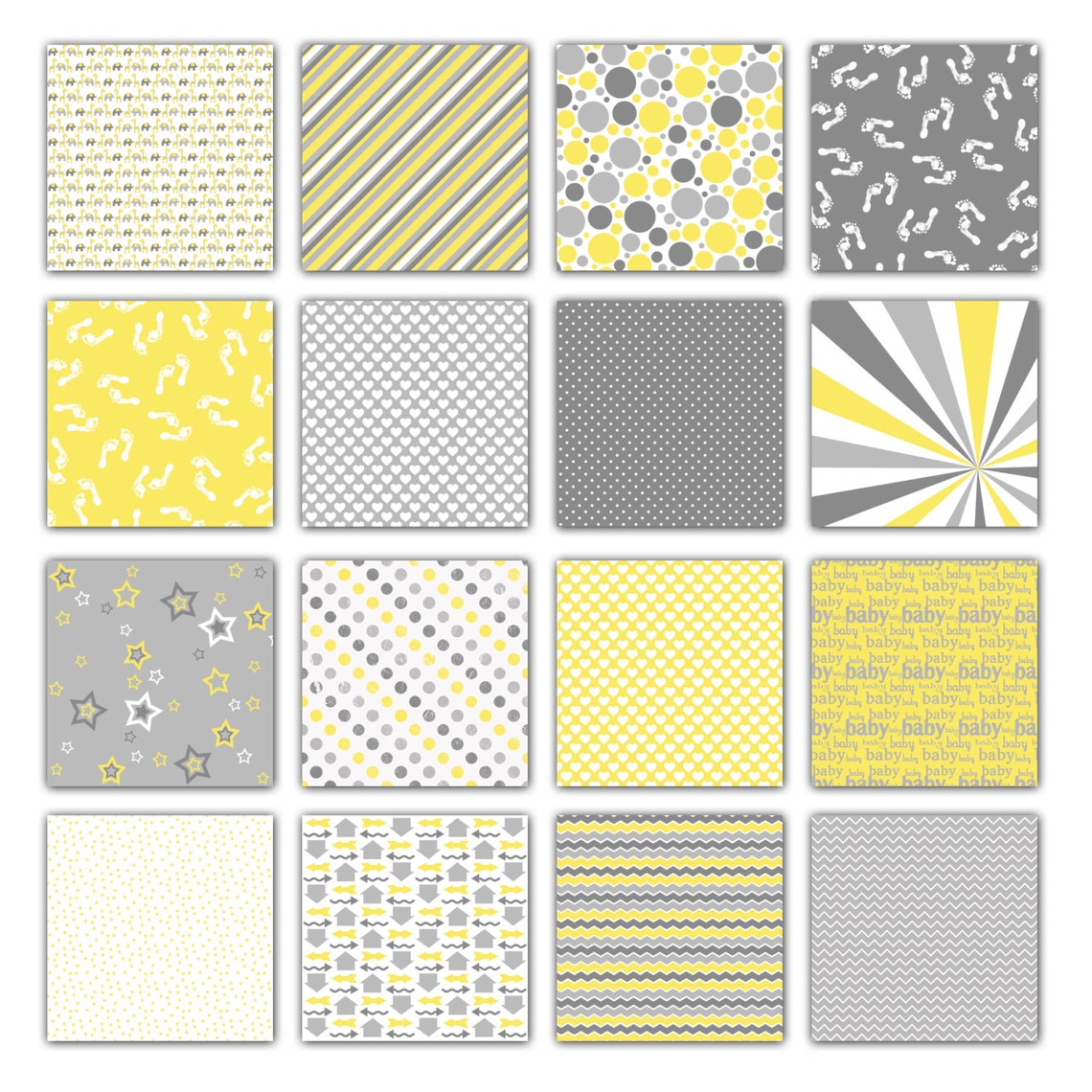 Baby Digital Paper in Yellow and Gray Digital Paper Pack | Etsy