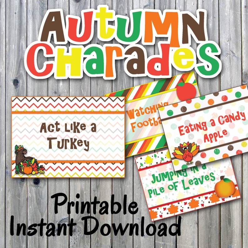 Autumn Charades Party Game Printable - PDF Printable - 32 Different ...