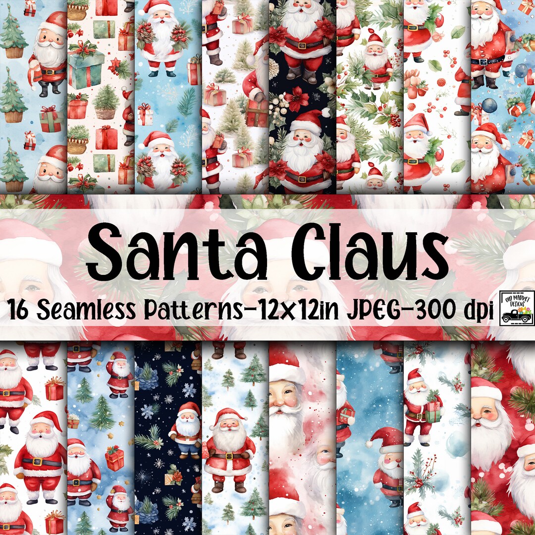Watercolor Santa Claus SEAMLESS Patterns - Christmas Digital Paper - 16 ...