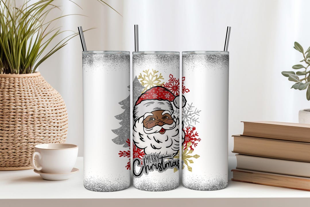 Merry Christmas Black Santa 20 Oz Skinny Tumbler Sublimation Design ...