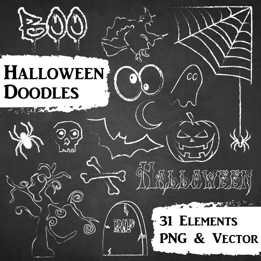 Halloween Chalkboard Clip Art - Commercial Use Vector Clipart - 31 Hand ...