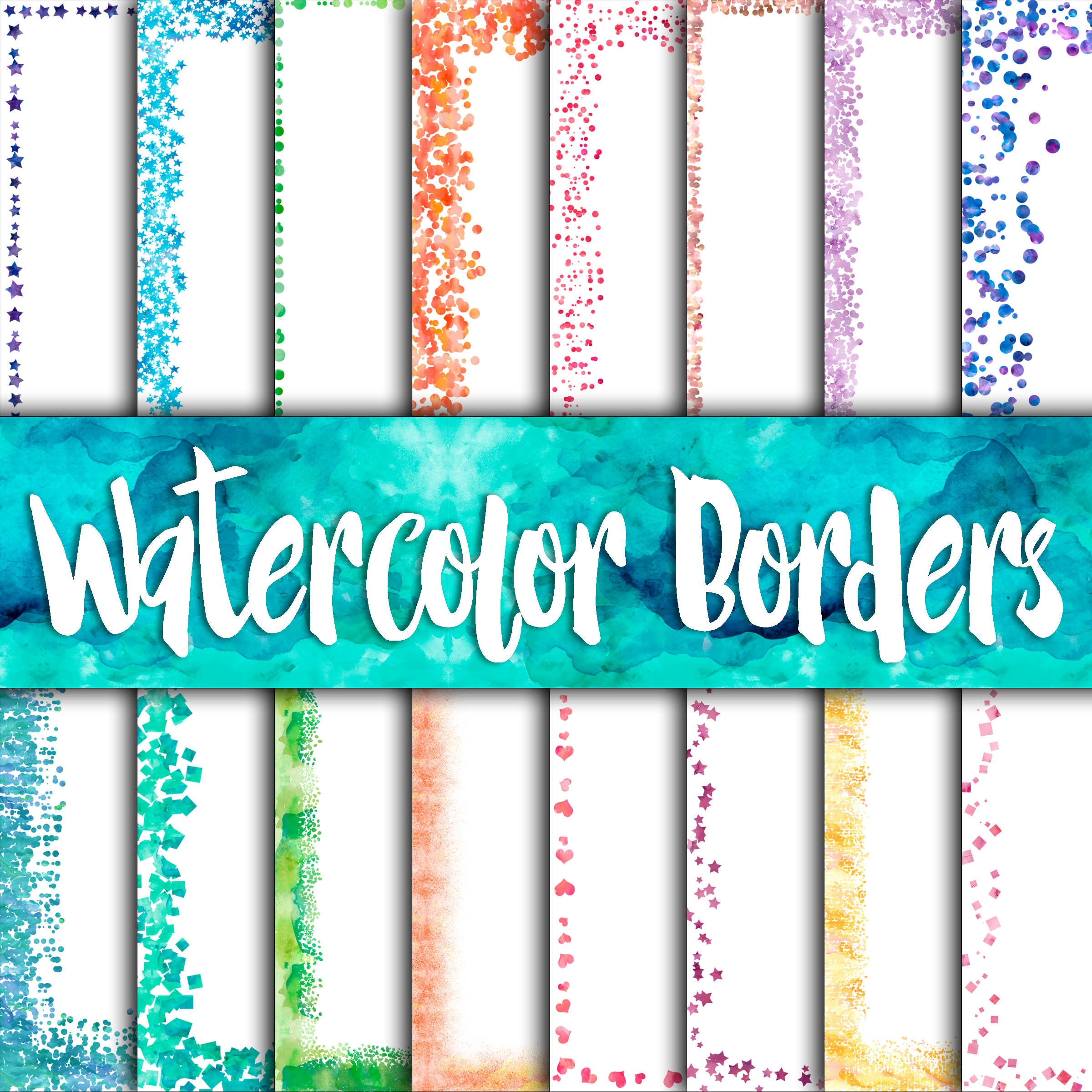 Watercolor Confetti Borders Digital Paper Watercolor - Etsy
