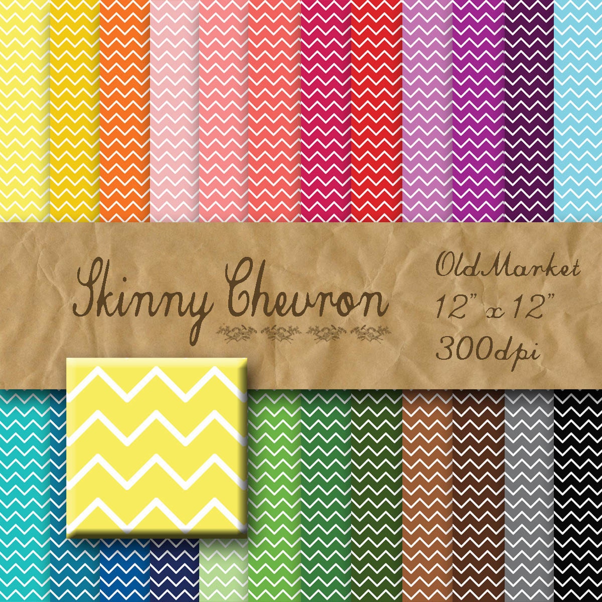 Skinny Chevron Digital Paper Colorful Chevron Design | Etsy