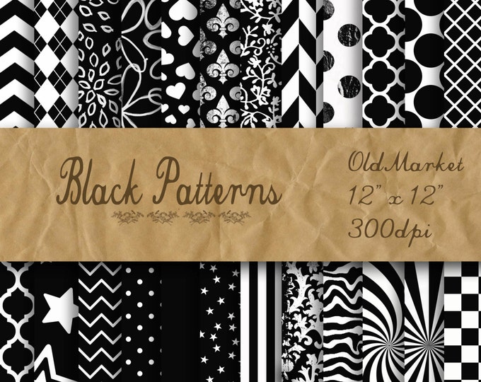 Black Patterns Digital Paper Black Patterned Backgrounds - Etsy
