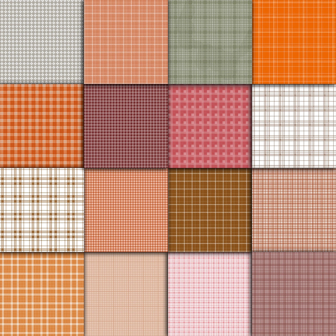 Fall Plaid Digital Paper Autumn Color Backgrounds 16 - Etsy