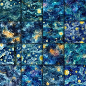 Starry Night Galaxy SEAMLESS Patterns - Watercolor Starry Night Digital ...