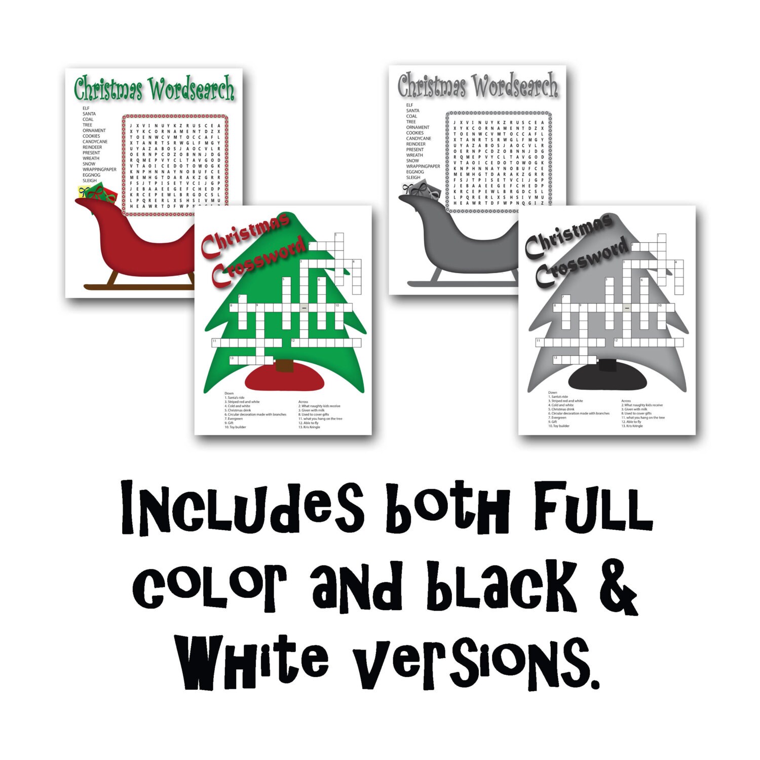 Christmas Crossword Puzzle and Word Search Party Game - Etsy