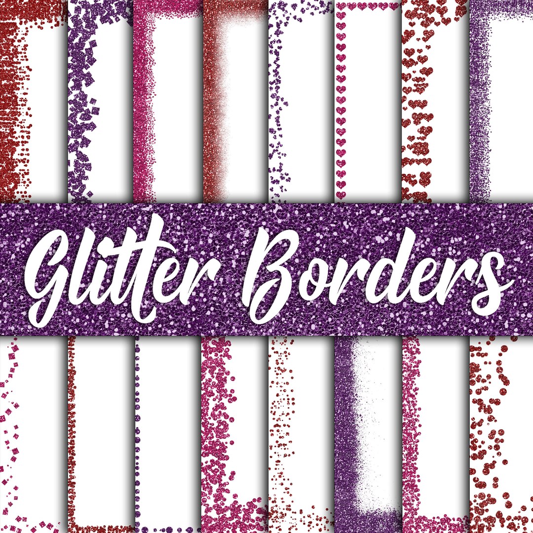 Valentines Glitter Borders Digital Paper - Pink, Purple and Red Glitter ...