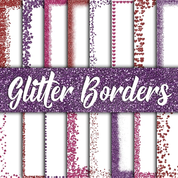 Valentines Glitter Borders Digital Paper Pink Purple and - Etsy