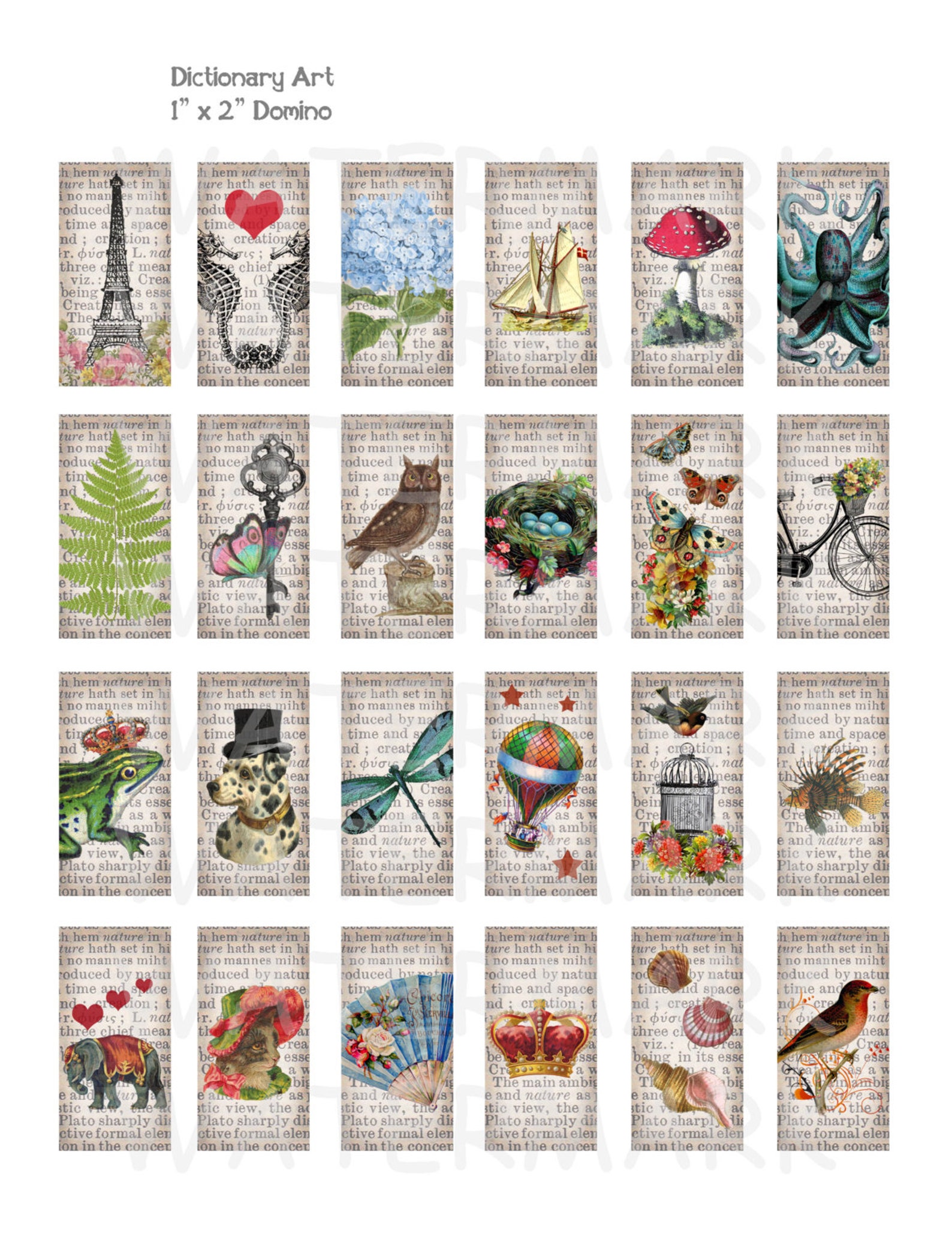 Dictionary Art - Digital Collage Sheet - 1 X 2 Inch Domino - INSTANT ...