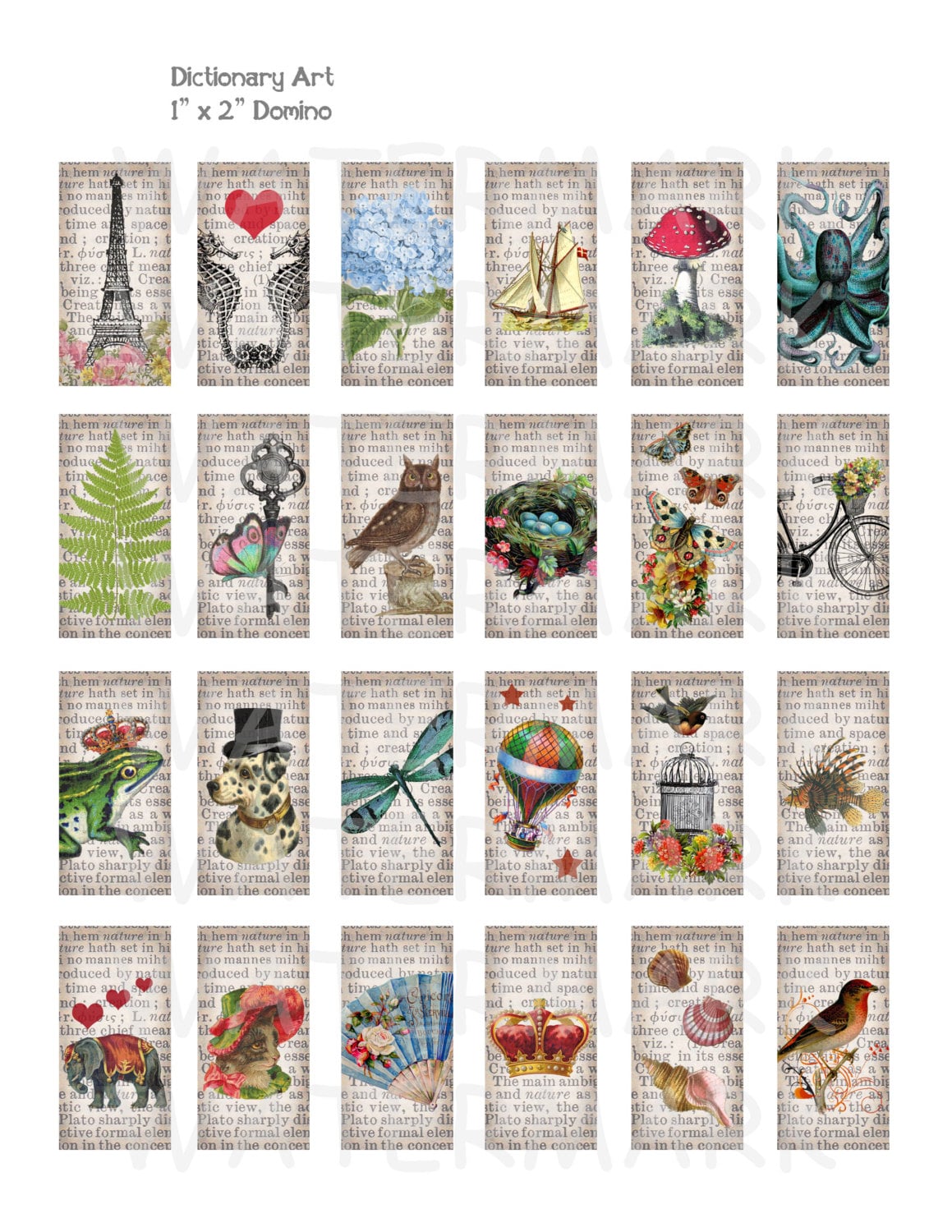 Dictionary Art Digital Collage Sheet 1 X 2 Inch Domino - Etsy