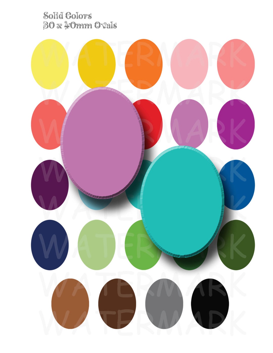 Solid Colors - Digital Collage Sheet - 30x40mm Ovals - INSTANT DOWNLOAD ...