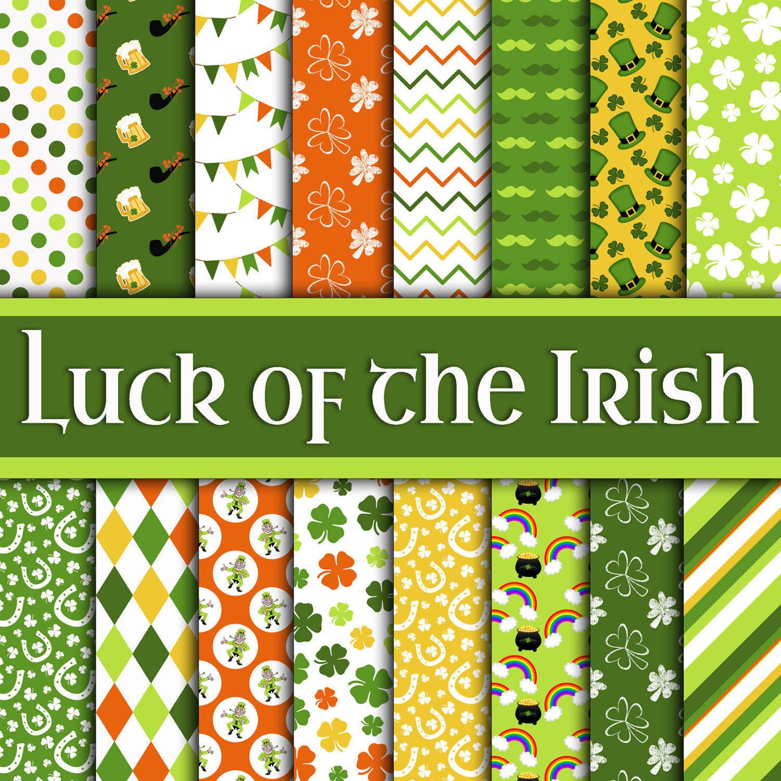 Luck of the Irish Digital Paper St Patricks Day Digital - Etsy