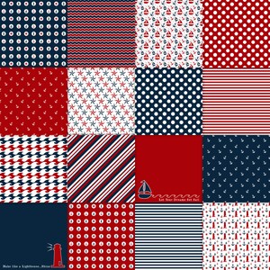 Nautical Digital Paper - Red and Navy Blue Backgrounds and Designs - 16 ...