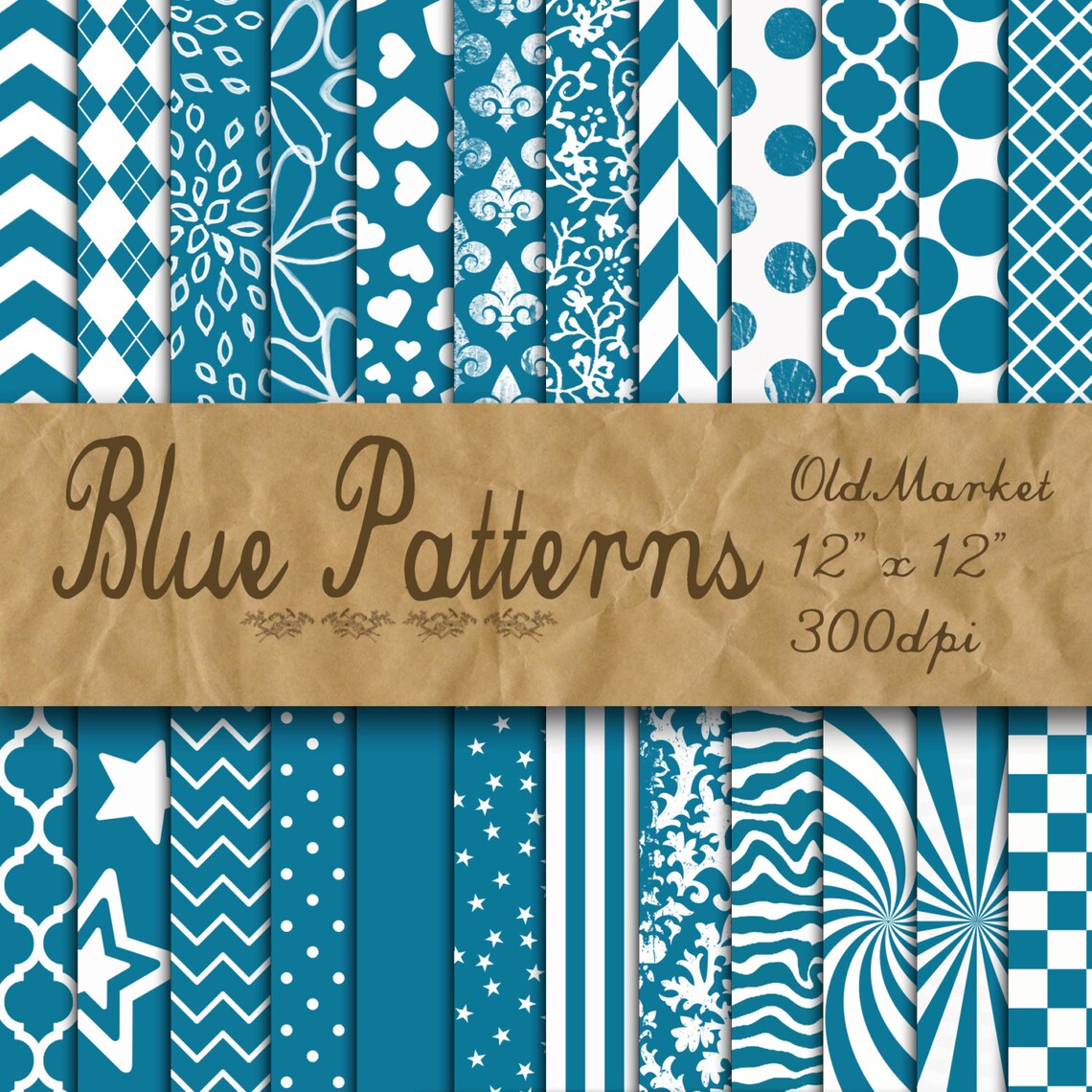 Blue Patterns Digital Paper Blue Patterned Backgrounds 24 | Etsy