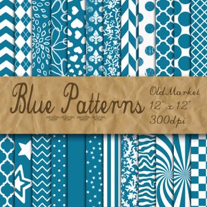 Blue Patterns Digital Paper - Blue Patterned Backgrounds - 24 Papers ...