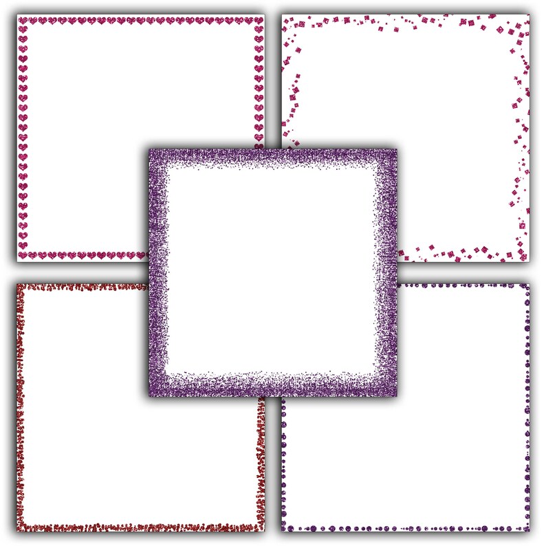Valentines Glitter Borders Digital Paper Pink Purple and - Etsy