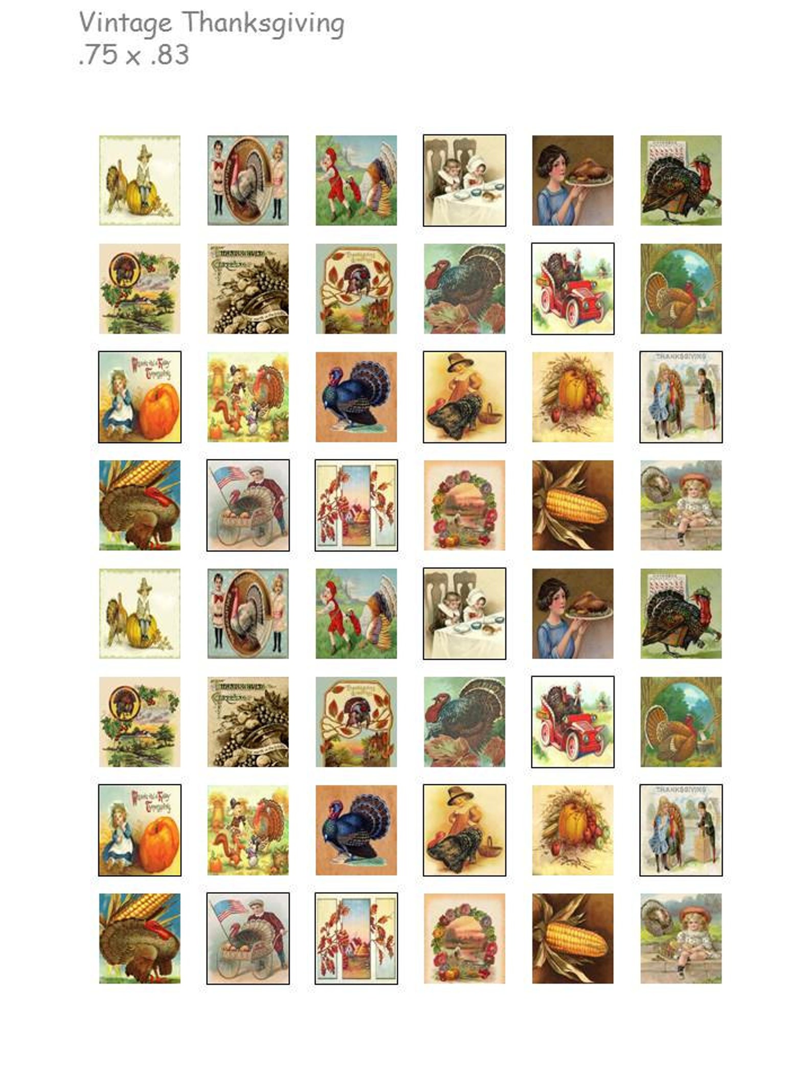 Vintage Thanksgiving - Digital Collage Sheet - .75 X .83 Scrabble Size ...
