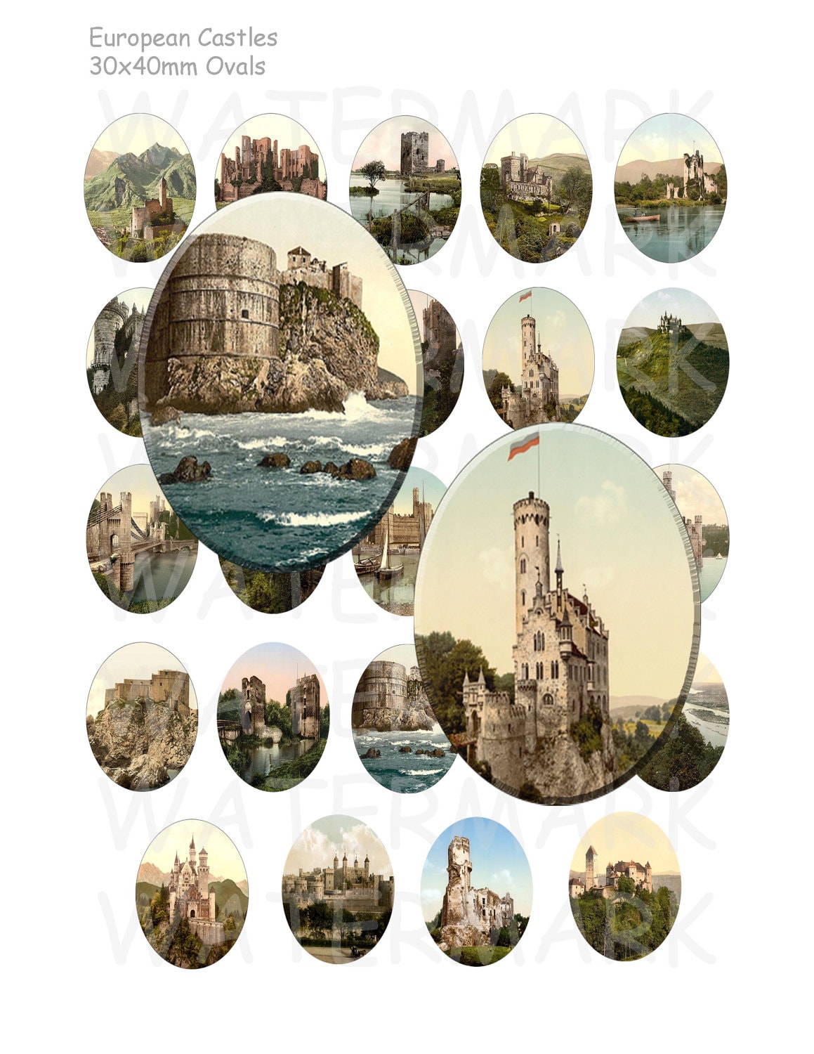 European Castles Digital Collage Sheet 30x40mm Ovals | Etsy