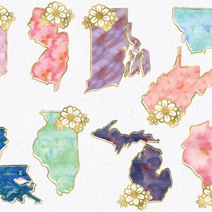 50 States Watercolor Clip Art Bundle - States Watercolor Sublimation ...