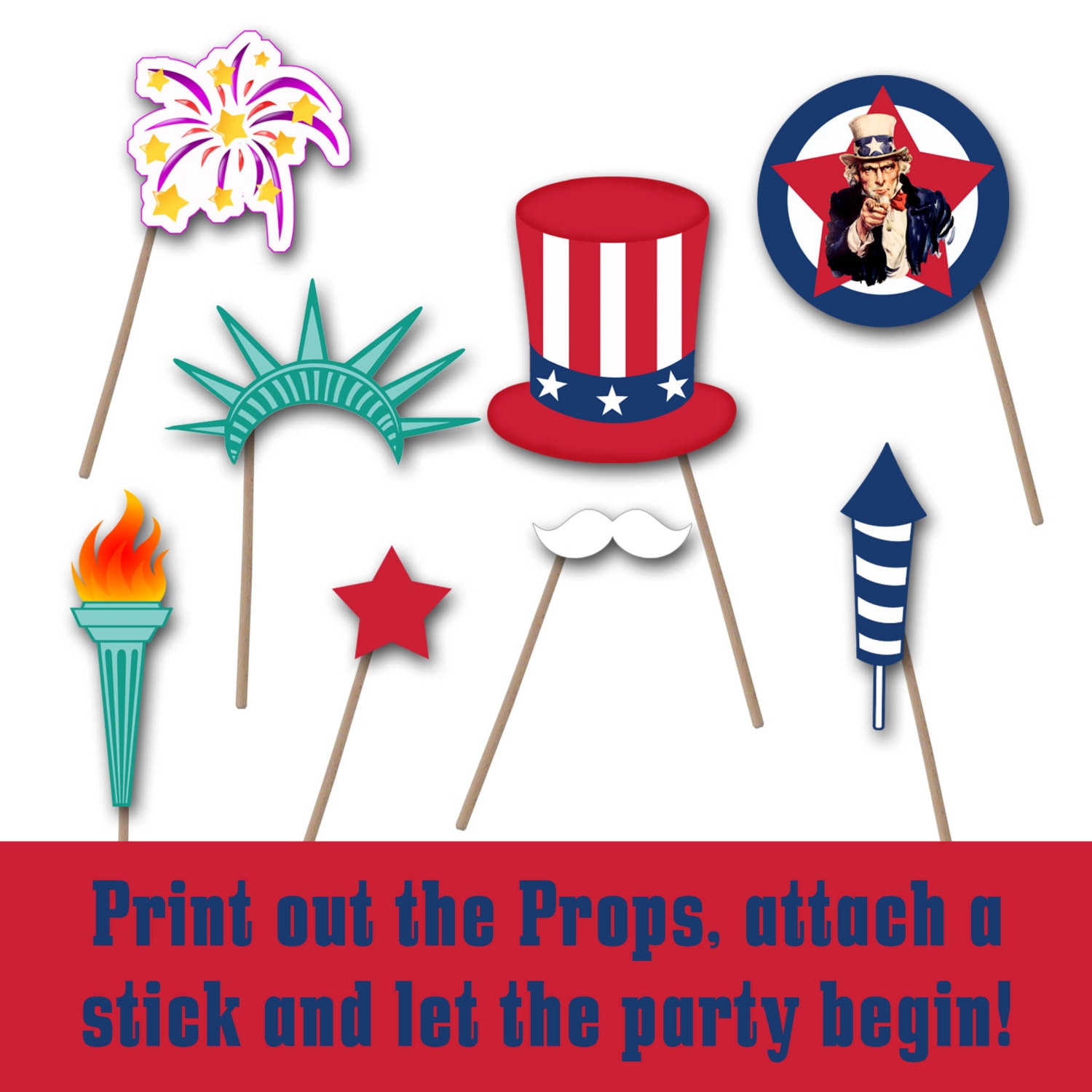 Patriotic Photo Booth Props and Decorations Printable Over | Etsy
