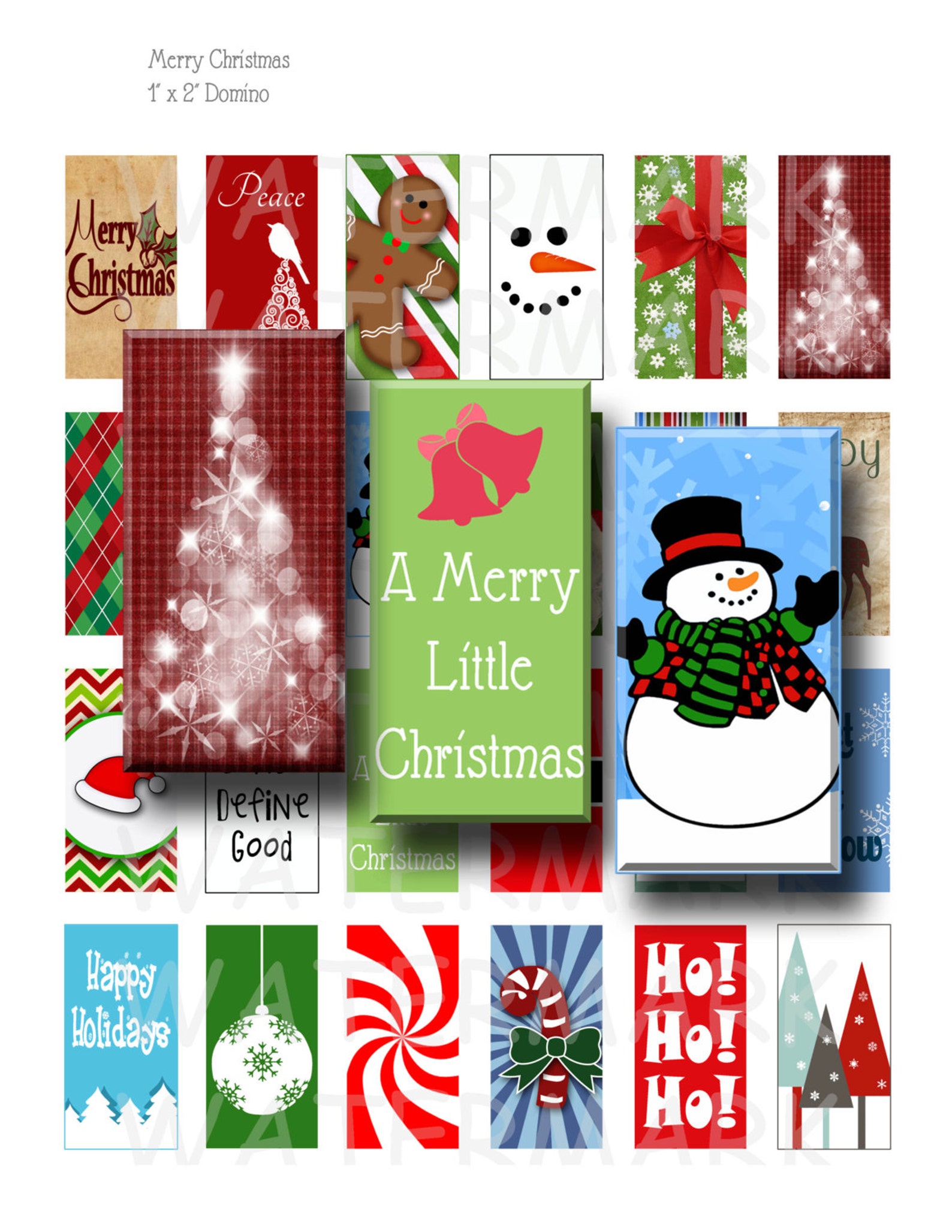 Merry Christmas - Digital Collage Sheet - 1 X 2 Inch Domino - INSTANT ...