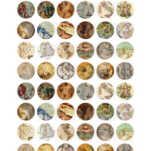 Antique Maps - Digital Collage Sheet - 1 Inch Round Circles - INSTANT ...