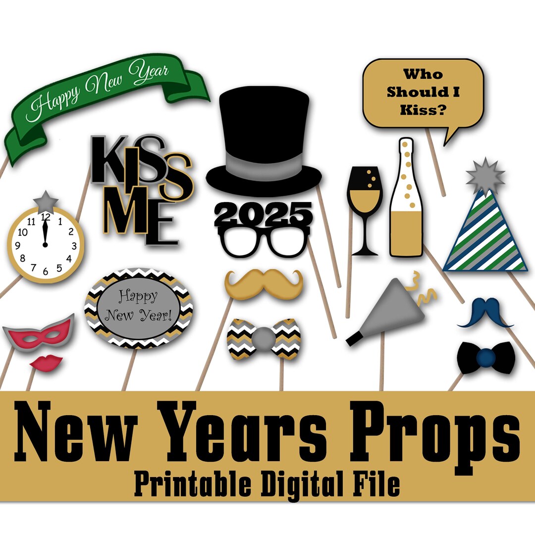 2025 New Years Eve Photo Booth Props and Decorations - Printable - Over ...