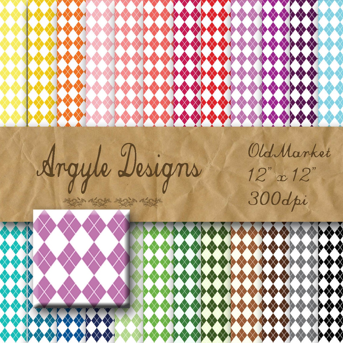 Argyle Digital Paper - Colorful Argyle Backgrounds - 24 Colors - 12in X ...