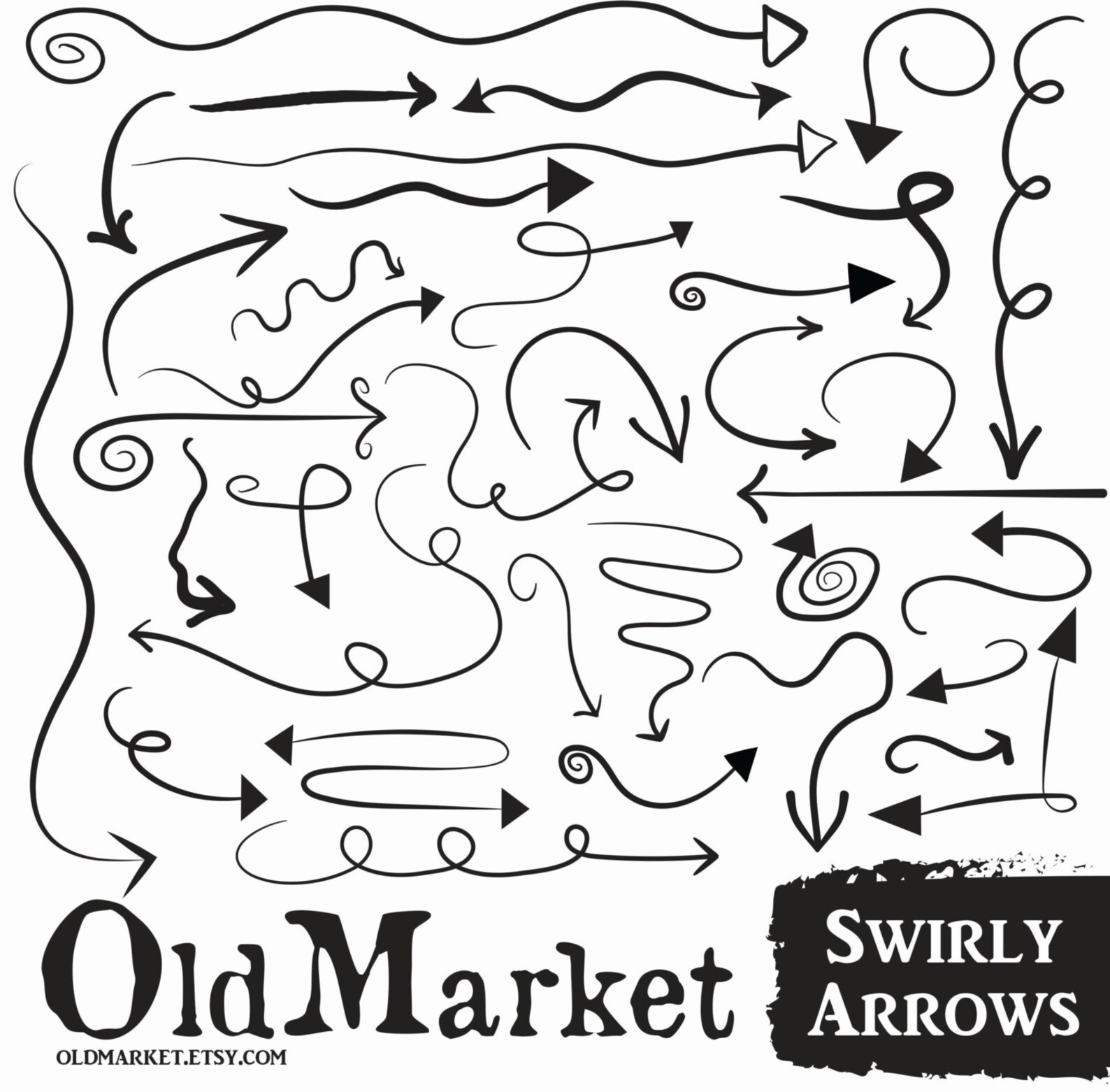 Swirly Arrows Clip Art Set - Doodle Arrows - Commercial Use Vector ...