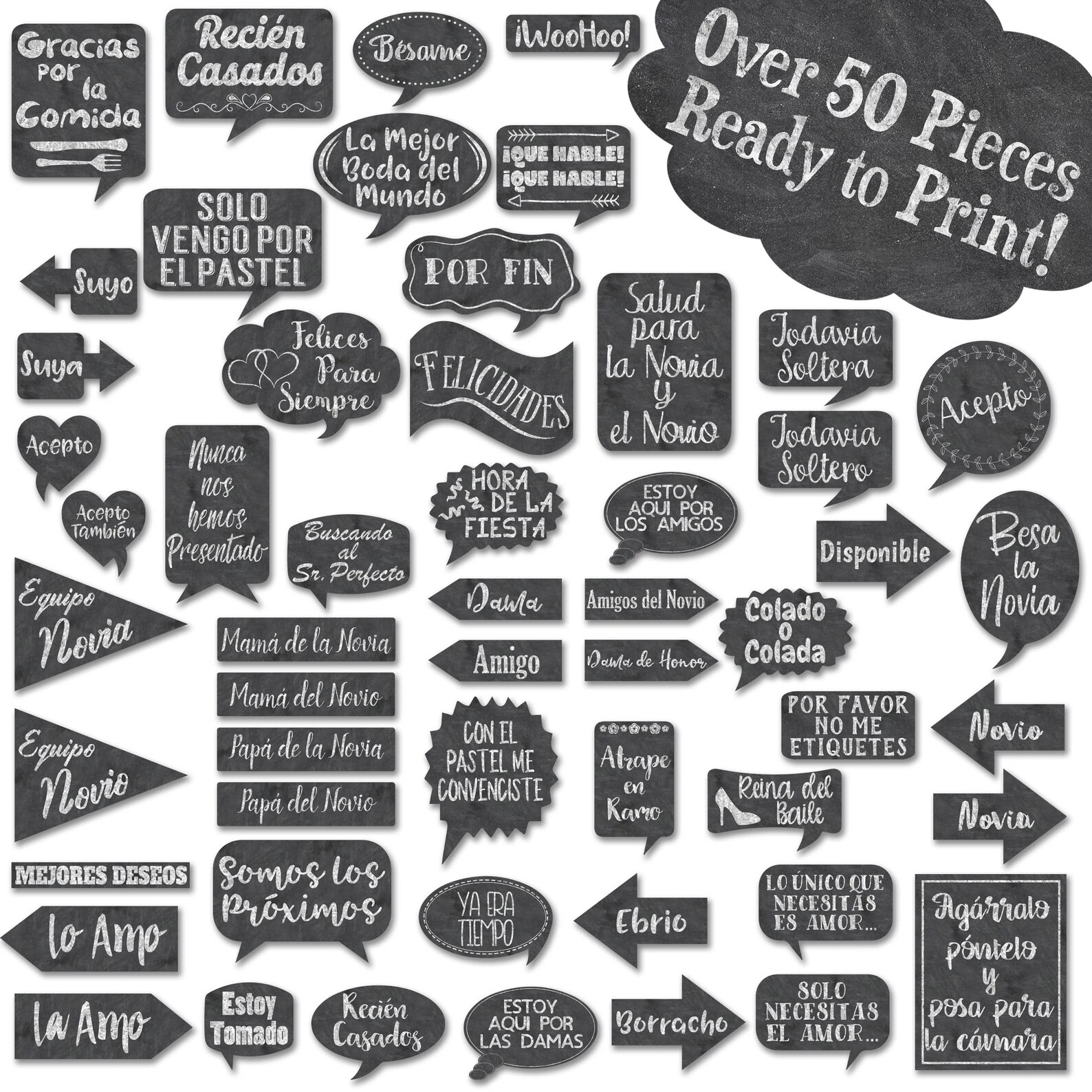 Wedding Photo Booth Prop Signs and Decorations in Spanish | Etsy