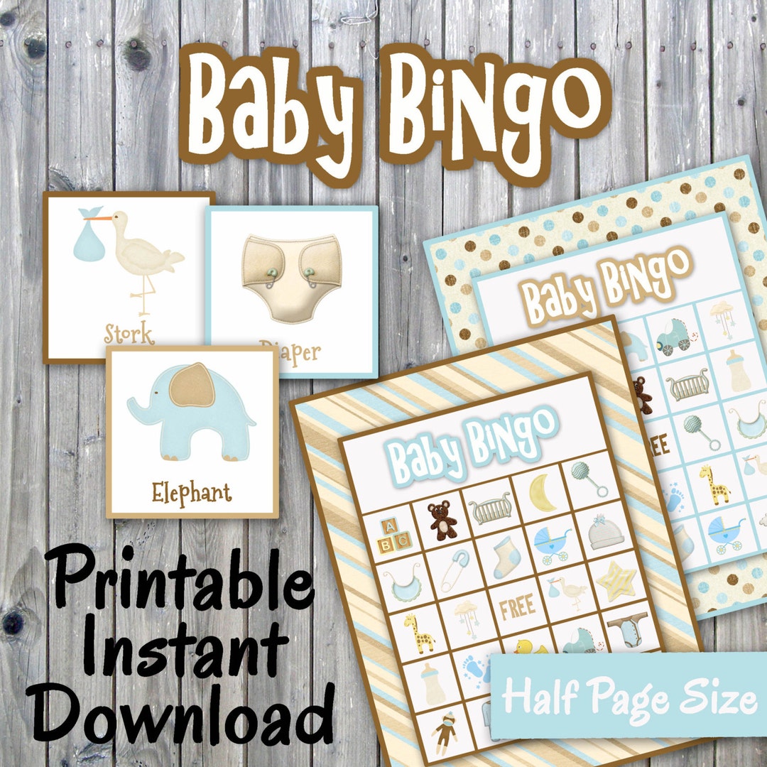 Baby Bingo Printable PDF - 30 Different Cards - Boy Colors - Baby ...