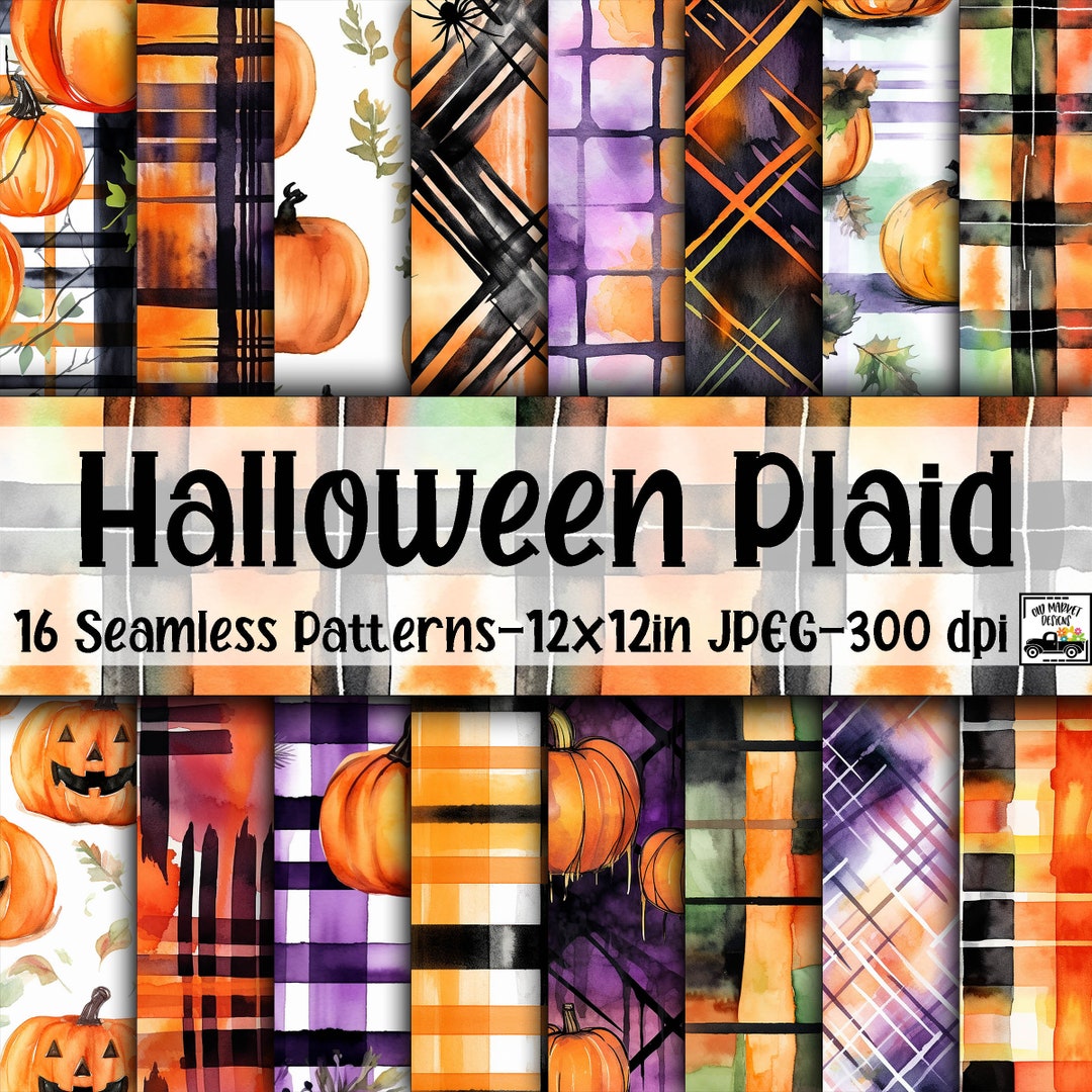 Halloween Plaid SEAMLESS Patterns - Halloween Digital Paper - 16 ...