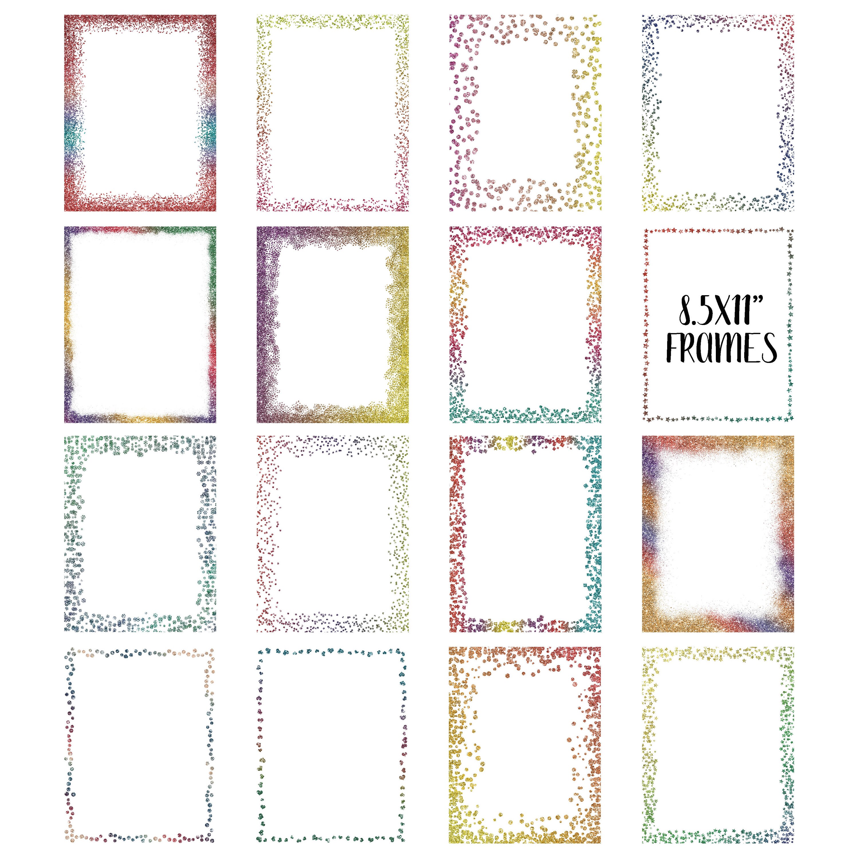 Rainbow Glitter Frames and Borders Clip Art - PNG Overlay Clipart ...