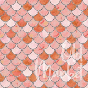 Watercolor Mermaid Scales Digital Paper Designs in Silver - Scallop ...