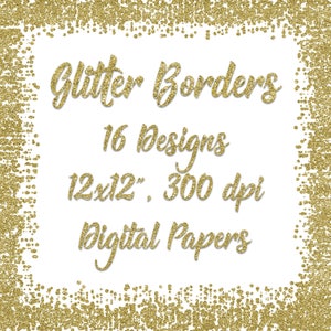 Gold Glitter Borders Digital Paper - Glitter Textures - Glitter ...