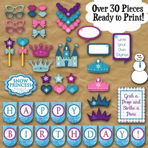 Snow Princess Photo Booth Props and Decorations - Printable Props and ...