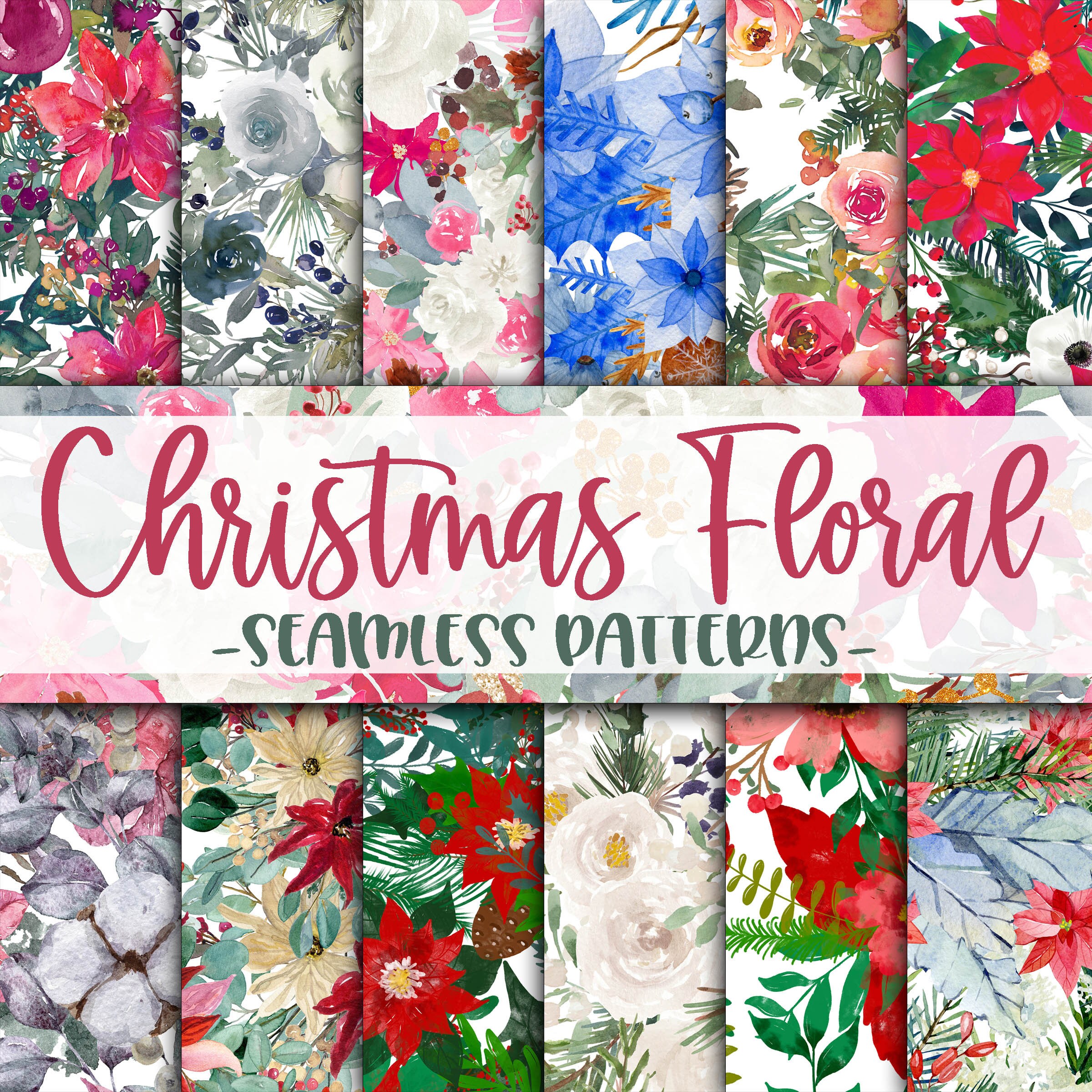 Christmas Floral Digital Paper SEAMLESS Christmas - Etsy