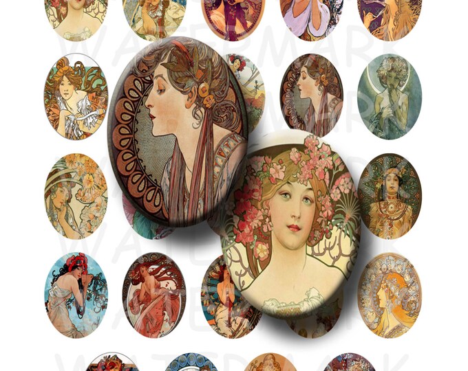 Alphonse Mucha Art Digital Collage Sheet 30x40mm Ovals - Etsy