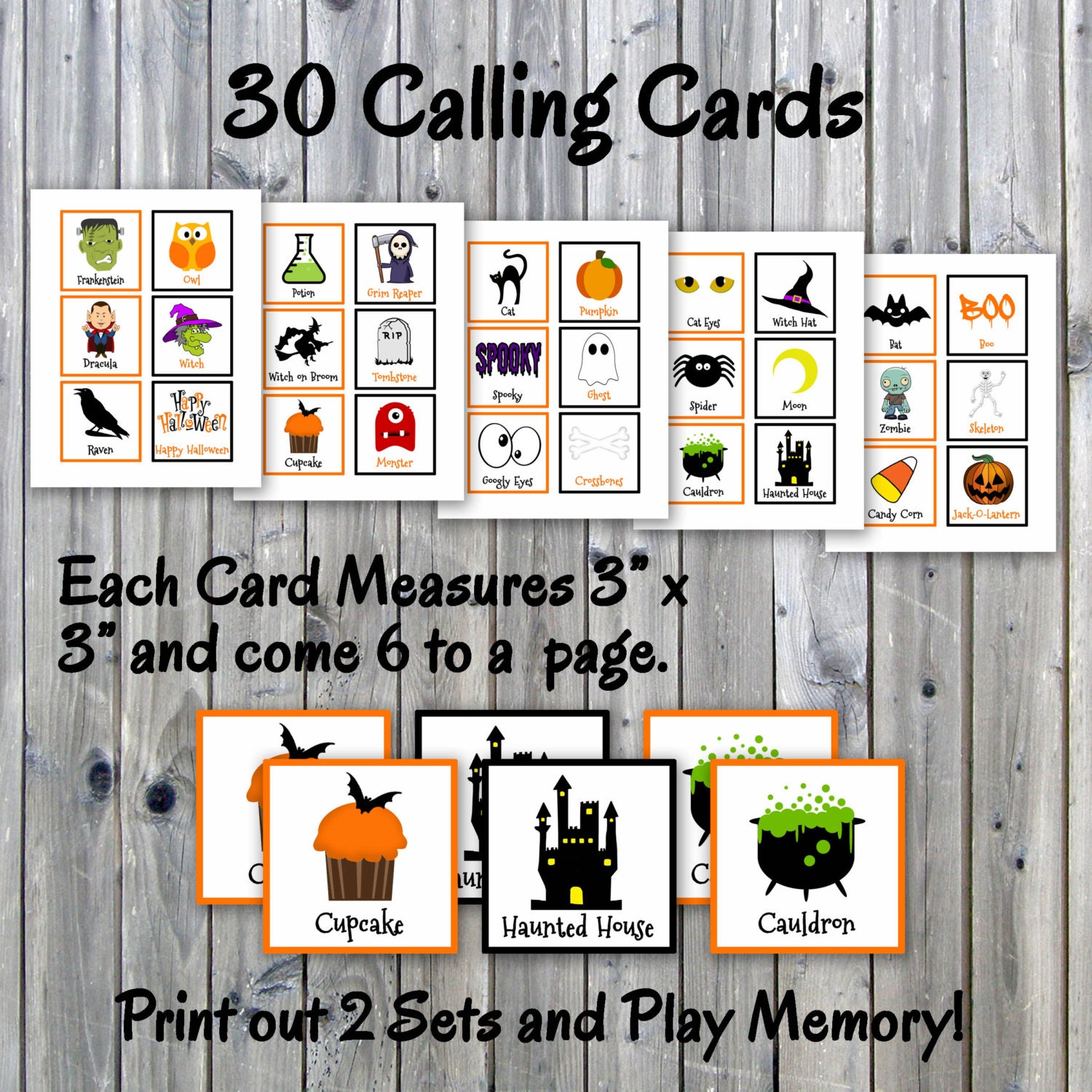 Halloween Bingo Printable PDF 30 Different Cards FULL Page - Etsy