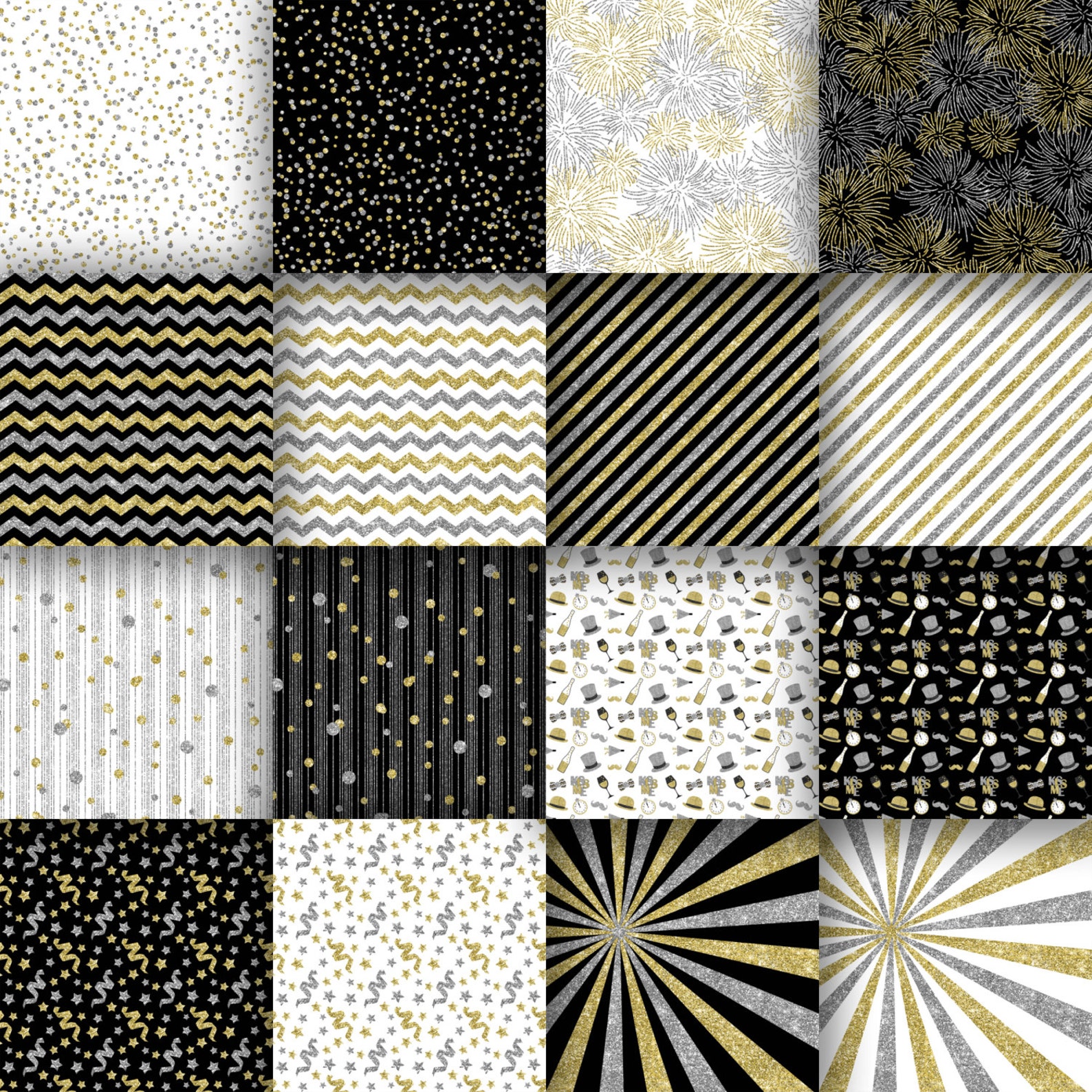 New Years Glitter Digital Paper - New Years Eve Backgrounds - Gold and ...