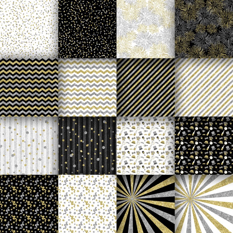 New Years Glitter Digital Paper - New Years Eve Backgrounds - Gold and ...
