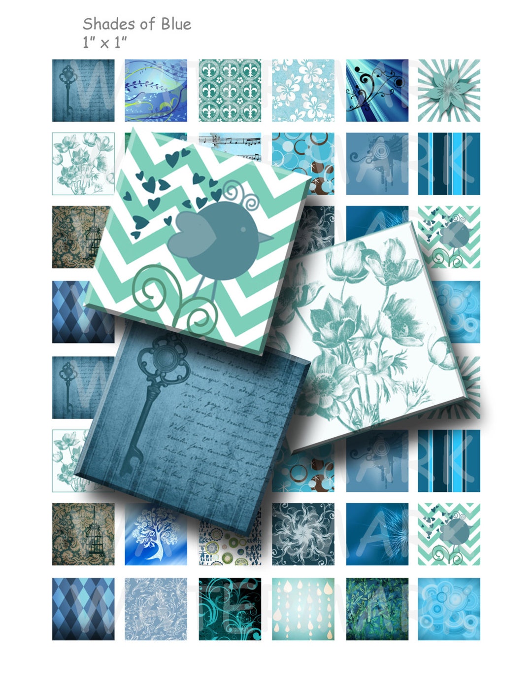 Shades of Blue - Digital Collage Sheet - 1 Inch (1 X 1) - INSTANT ...