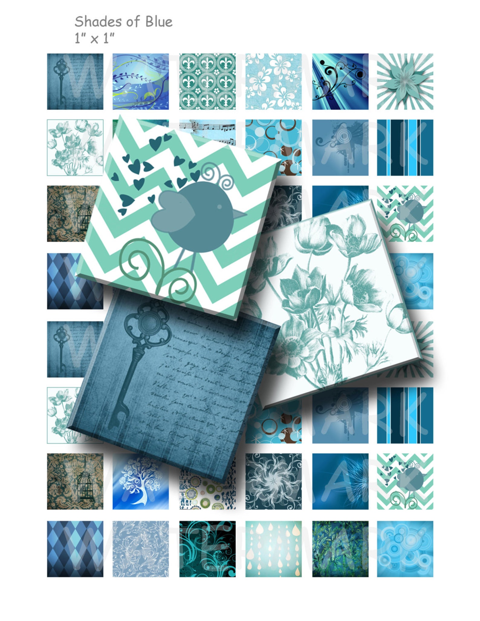 Shades of Blue Digital Collage Sheet 1 Inch 1 X 1 - Etsy