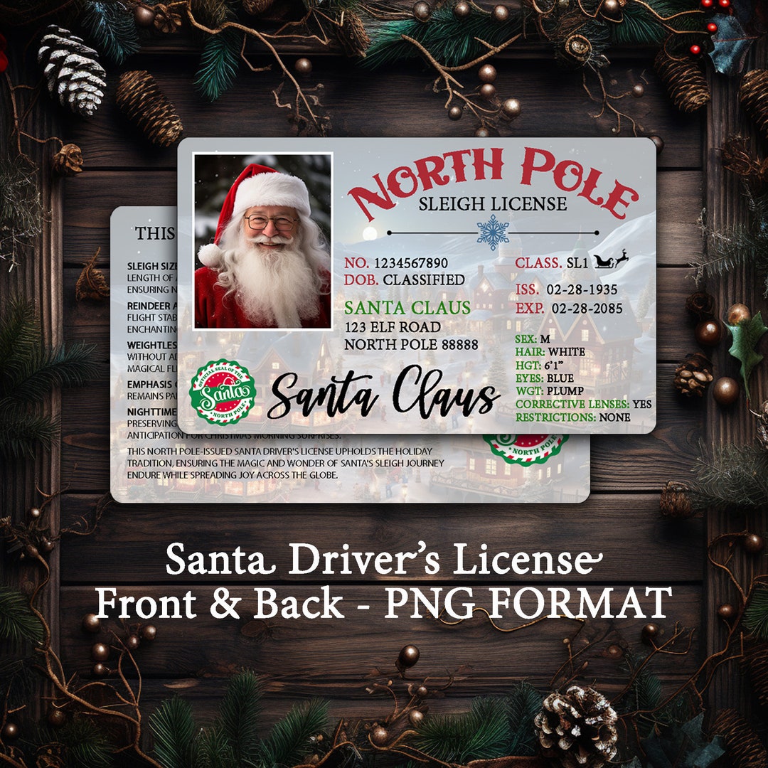 Santa License Sublimation Design Santa Drivers License PNG File Santa ...