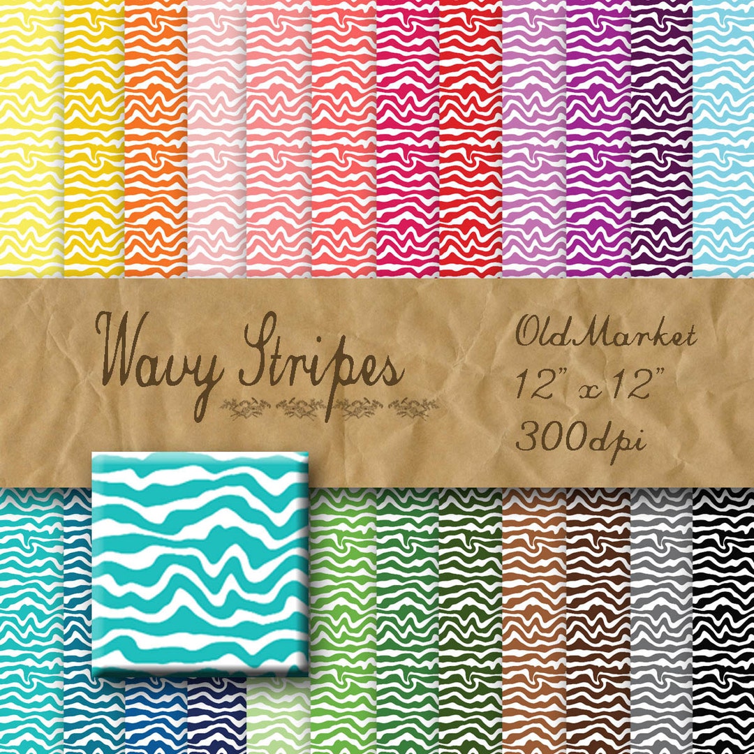 Wavy Stripes Digital Paper - Colorful Wavy Striped Backgrounds - 24 ...
