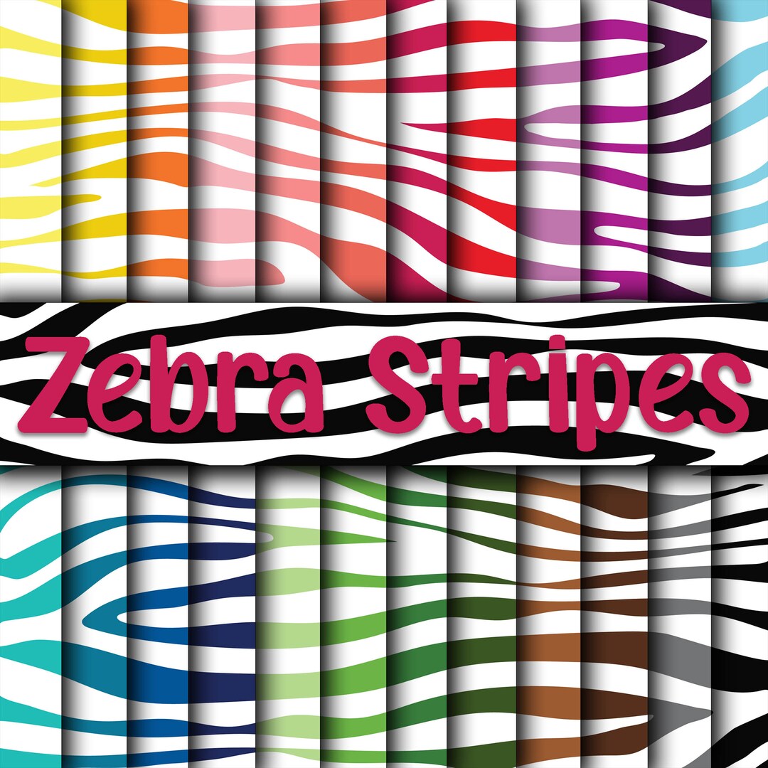 Zebra Stripes Digital Paper - Colorful Wavy Striped Backgrounds - 24 ...